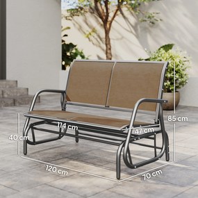Outsunny zahradní houpací lavička pro 2 osoby z kovu a síťoviny, 120 x 70 x 85 cm, světle hnědá
