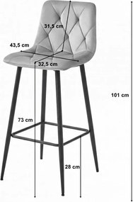 Černá barová židle NADO VELVET s černými nohami