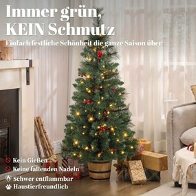HOMCOM Umělý vánoční stromek, 120 cm Jedle s 100 LED osvětlením 131 špiček Bobule, 2 barvy světla, Dálkové ovládání