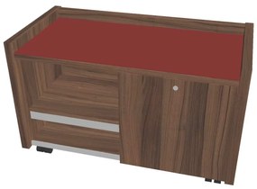 Mobilní kontejner Verno 100 x 50 cm se sklem, pravý, ořech / červená
