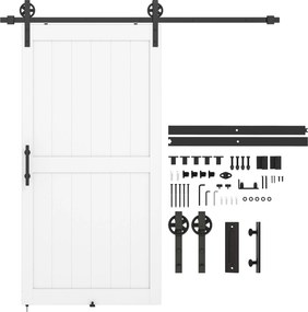 HOMCOM posuvné dveře v country stylu s kolejnicí a kováním, MDF a uhlíková ocel, 106,6 × 213,4 cm, bílá/černá | Aosom