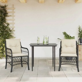 3dílný bistro set s poduškami černý polyratan 3212082