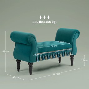 HOMCOM Luxusní čalouněná lavice se sametovým vzhledem 117 x 40 x 58 cm do obývacího pokoje ložnice šedá stylová a pohodlná