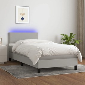 Box spring postel s matrací a LED světle šedá 100x200 cm textil,  3132973