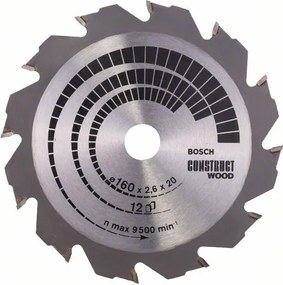 Bosch 2608640630 Pilový kotouč Construct Wood 160 x 20/16 x 2,6 mm, 12