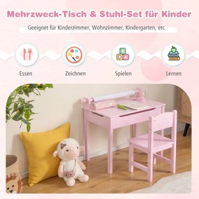 Costway Dětský stůl s židlí Sensory prostírání pro děti růžové, růžový