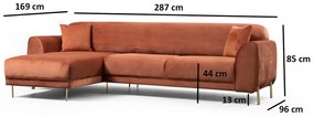 Designová sedačka Haylia 287 cm skořicová - levá