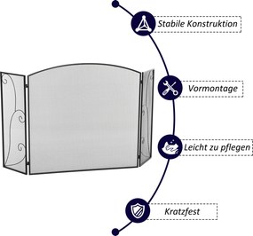 HOMCOM Krbová mřížka Krbová mřížka 3 panely výklopná Ochranná mřížka proti jiskrám Ochranná mřížka na kamna Kovová černá 1325 x 765cm pro bezpečný pr…
