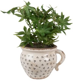 Béžový keramický obal na květináč se obrysy srdíček Ankie s uchem – 20x17x15 cm
