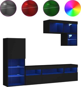 vidaXL 6dílná obývací stěna s LED kompozitní dřevo [3216733] Barva: hnědý dub