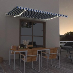 Ručně zatahovací markýza s LED světlem 400x300 cm modrá a bílá 3068901