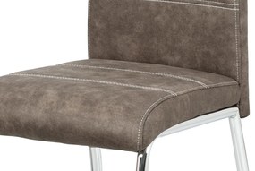 Autronic Jídelní židle, potah hnědá látka COWBOY v dekoru vintage kůže, bílé prošití, kov HC-486 BR3