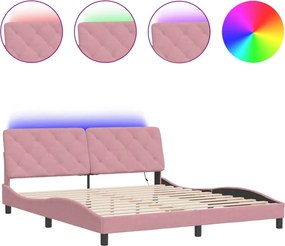 Rám postele s LED bez matrace růžový 180 x 200 cm samet 3213872