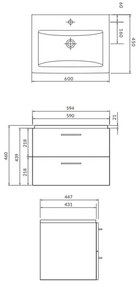 Cersanit S801-148-DSM - Závěsná koupelnová skříňka s umyvadlem LARA 60 cm ořech