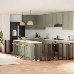 Zábrana pro psy s dvířky skládací 8 panelů hnědá 640 cm topol 3155638