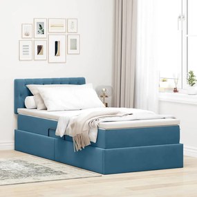 Postel s úložným prostorem s čelo Tmavě modrá 90 x 200 cm samet 3370795