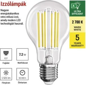 Emos lighting LED žárovka Filament A60 A CLASS / E27 / 7,2 W (100 W) / 1521 lm / teplá bílá 1525283279