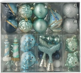 Krabička vánočních ozdob v modro-stříbrném provedení J-line – 30*26*6 cm