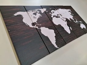 5-dílný obraz mapa světa na dřevě - 100x50 cm