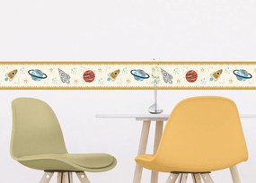 Dětská samolepící bordura na zeď Světle Žlutý Vesmír | 5 m x 13.8 cm | DWBD8057