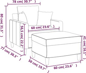 Křeslo s podnožkou krémové 60 cm samet 3201105