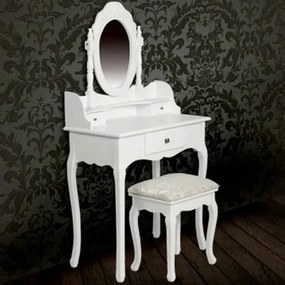 Toaletní stolek se zrcadlem a stoličkou bílý - Default Title