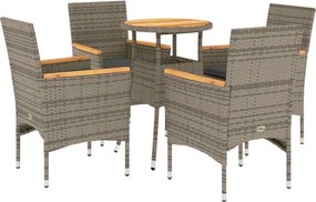5dílný zahradní jídelní set s poduškami šedý polyratan a akácie 3278720