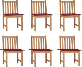 vidaXL Zahradní židle s poduškami 6 ks masivní teak [3073115] Barva: vínová červená