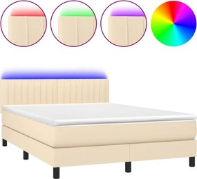 Box spring postel s matrací a LED krémová 140x190 cm textil 3133314