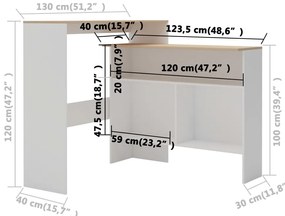 vidaXL Marketos Barový stůl se 2 stolními deskami bílý a dub 130 x 40 x 120 cm