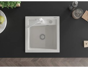Mexen Vito, 1-komorový granitový dřez 520x490x210 mm, bílá baterie Rita, bílá, 6503-20-670300-20