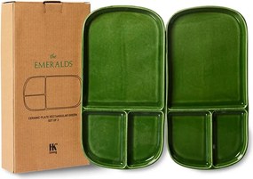 Set 2ks zelený keramický tácek The Emeralds - 27*14*2cm