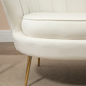 HOMCOM Dvoumístná pohovka se zádový opěrkou a silným polstrováním Moderní loveseat s vzhledem sametu pro obývací pokoj a ložnici, 130 x 77 cm, krémov…