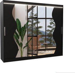ADRK Furniture Posuvná skříň se zrcadlem a LED osvětlením SHARON 250 SW-SHA-B-250+L-V398