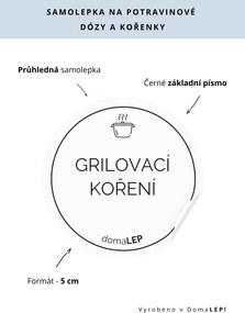 Samolepka na kořenky GRILOVACÍ KOŘENÍ průhledná 5 cm základní písmo