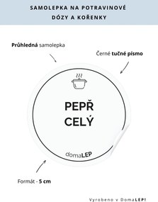 Samolepka na kořenky PEPŘ CELÝ průhledná 5 cm tučné písmo