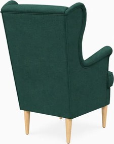 relaxační křeslo, ušák, dřevo/kov/látka, 102x80x66 cm, nohy světlé/tmavě zelená, Dekorino KR20260128
