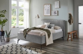 Světle šedá čalouněná dvoulůžková postel Meise Möbel Riva 140 x 200 cm s úložným prostorem