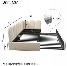 Arhatreya Čalouněná postel Sofa s dětským lůžkem 90 x 200 cm s výsuvným lůžkem béžová