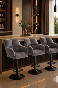LuxuryForm DESIGN Barová židle AMALFI VELUR na černé kulaté podstavě - tmavě šedá