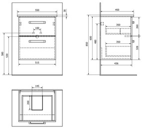 Aqualine VEGA umyvadlová skříňka 51,5x60x43,6cm, 2x zásuvka, bílá VG052