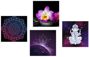 Set obrazů purpurové Zen zátiší s Buddhou