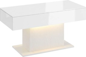 HOMCOM LED konferenční stolek s úložným prostorem, vysoký lesk, moderní, 2 zásuvky a dálkové ovládání, bílá