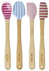 rice Malé silikonové stěrky Multicolor/Bamboo - set 4 ks, růžová barva, fialová barva, modrá barva, béžová barva, krémová barva, přírodní barva, dřevo, plast