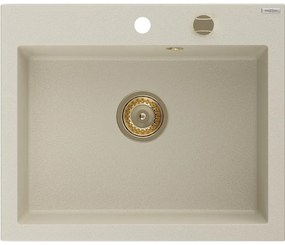 Mexen Elix, 1korový granitový dřez 600 x 500 mm, béžová, zlatý sifon, 6525601005-69-G