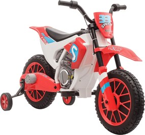 HOMCOM Dětská Elektrická Motorka 12V s 2 Odnímatelnými Stabilizátory pro Děti od 3 Let PP Kovová Červená+Bílá 106,5 x 51,5 x 68 cm | Aosom