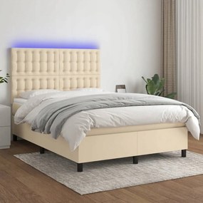 Box Spring Postel S Matrací A Led Textil Krémová tlačítka 140 x 190 cm