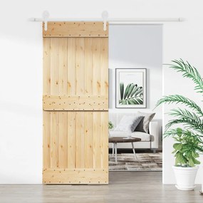 Posuvné Dveře S Kováním 85 X 210 Cm Masivní Borové Dřevo Stříbrná