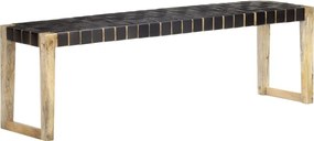 vidaXL Lavice 150 cm pravá kůže a masivní mangovníkové dřevo [321839] Barva: Černá