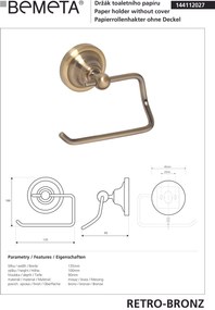 Bemeta Design RETRO bronz: Držák toaletního papíru, bez krytu -